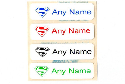 20 Printed Superman Iron on Name Tags tapes Labels School clothes ...