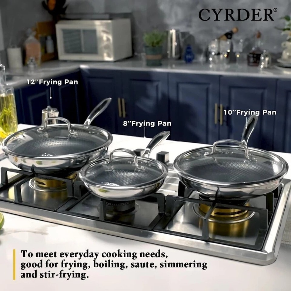 6-Piece Frying Pan Set, 8, 10 and 12 inch Frying Pans, Hybrid Nonstick ...