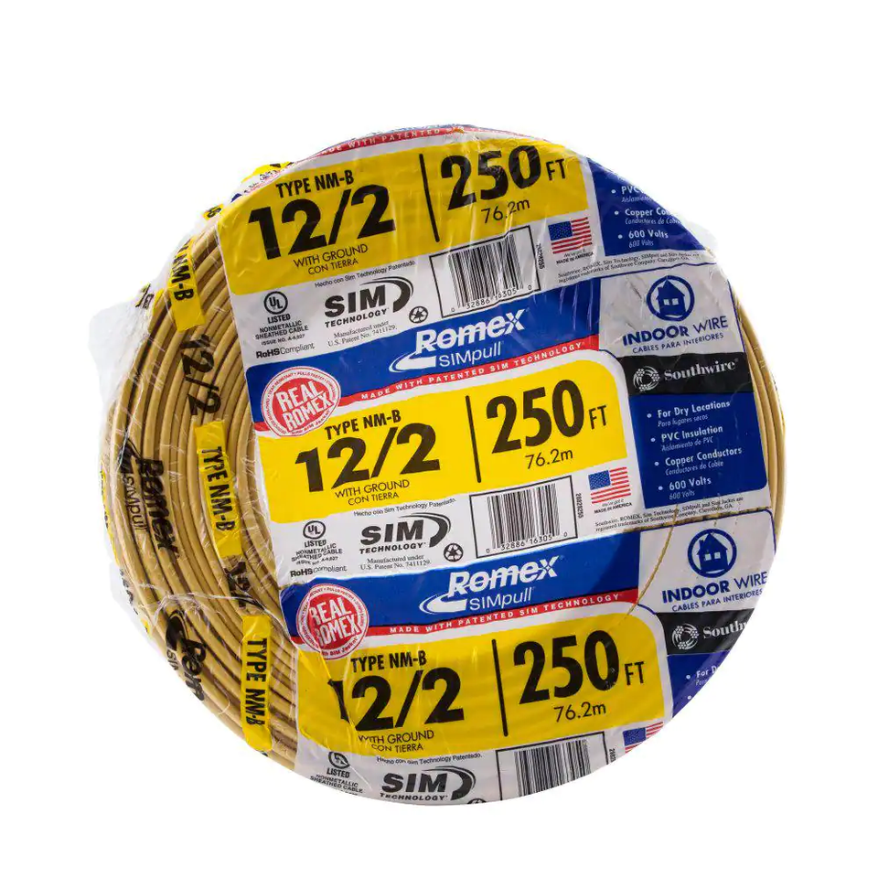 NEW Durable Southwire 250 ft. 12/2 Solid Romex SIMpull CU NM-B W/G Wire ...