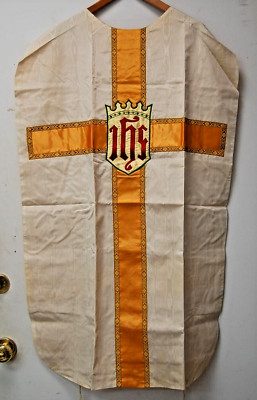 CREAM & GOLD 40" HARBRO FIDDLEBACK VESTMENT CHASUBLE WITH IHS - (#672 ...