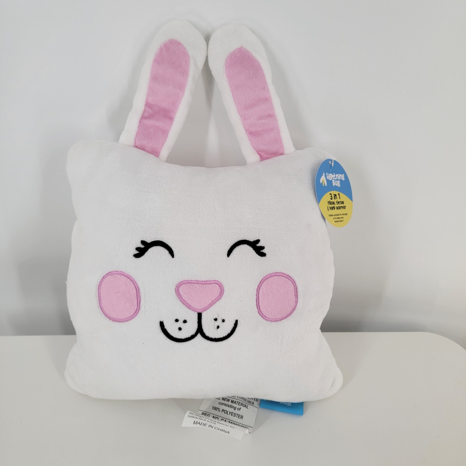 Lightning Bug 3 in 1 Plush Pillow, Throw & Hand Warmer ~ Pink & White ...