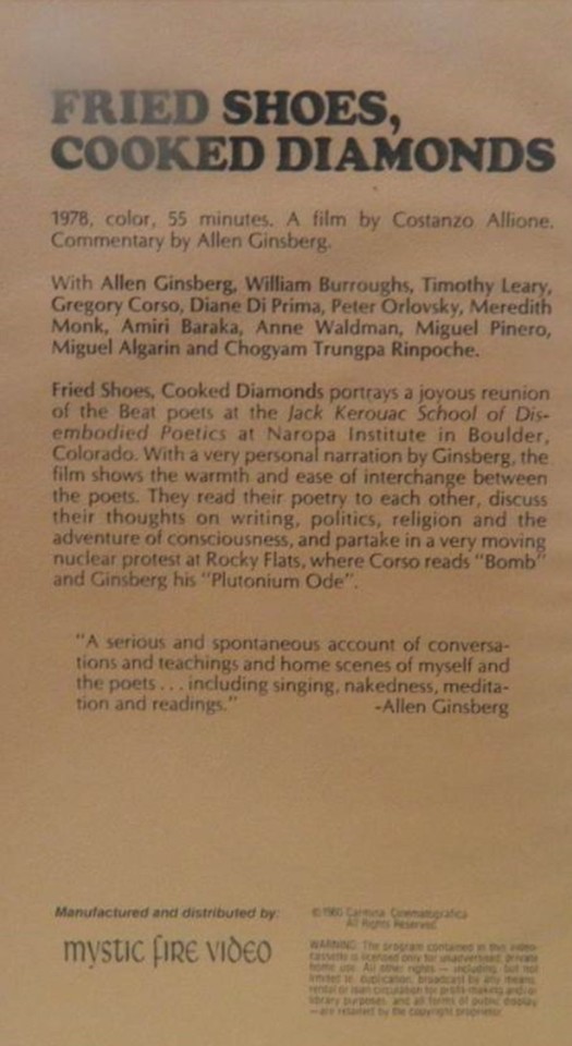 FRIED SHOES, COOKED DIAMONDS Allen Ginsberg MYSTIC FIRE (1978 VHS ...