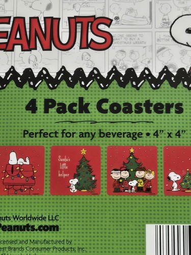Peanuts Snoopy & Friends Christmas Coasters - Set of 4 - Cork-Backed ...