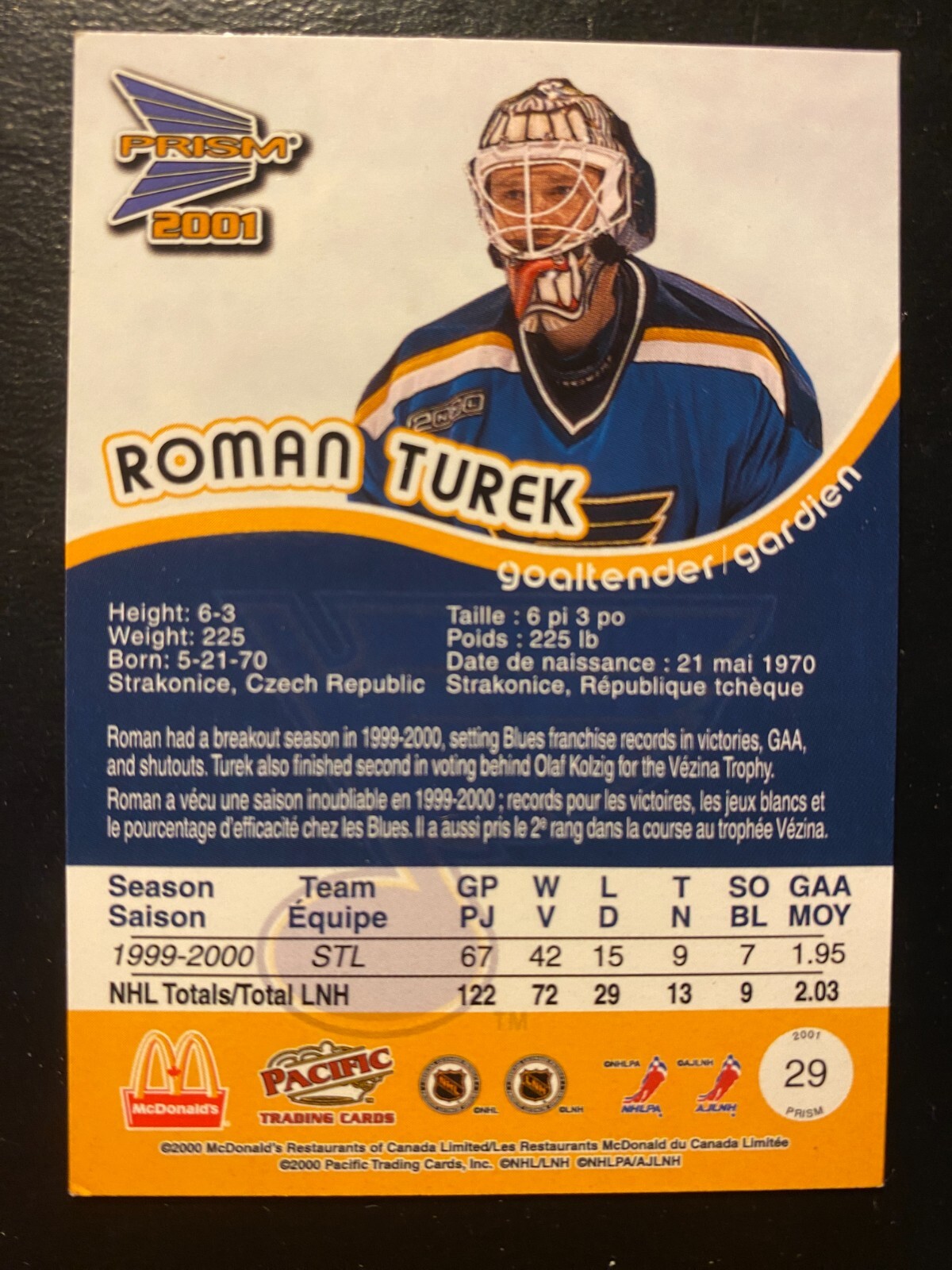 Roman TUREK 2000-01 Prism McDo Pacific Trading #29 St. Louis Blues | eBay