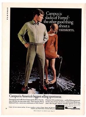 Vintage 1960s mag print ad CAMPUS Sportswear men's fashion Fortrel wet ...