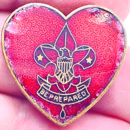Vintage Boy Scouts Heart Pin Red Enamel Be Prepared Motto Eagle Emblem ...