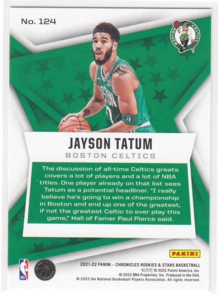 Jayson Tatum 2021-22 Panini Chronicles #124 Celtics Rookies and Stars ...