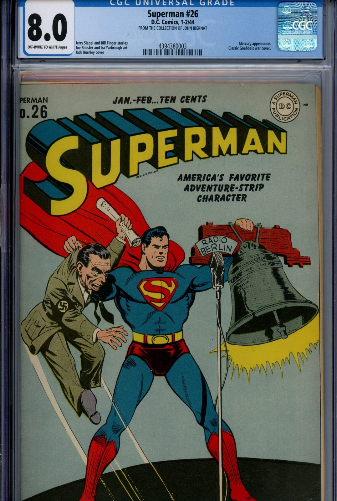 Superman Vol 1 26 CGC 8.0 (VF) DC (1944) WWII Goebbels Liberty Bell | eBay
