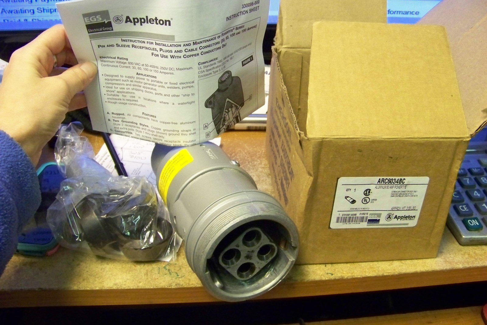 new Appleton ARC6034BC Pin & Sleeve Connector, 60A, 4600V, 4P3W | eBay