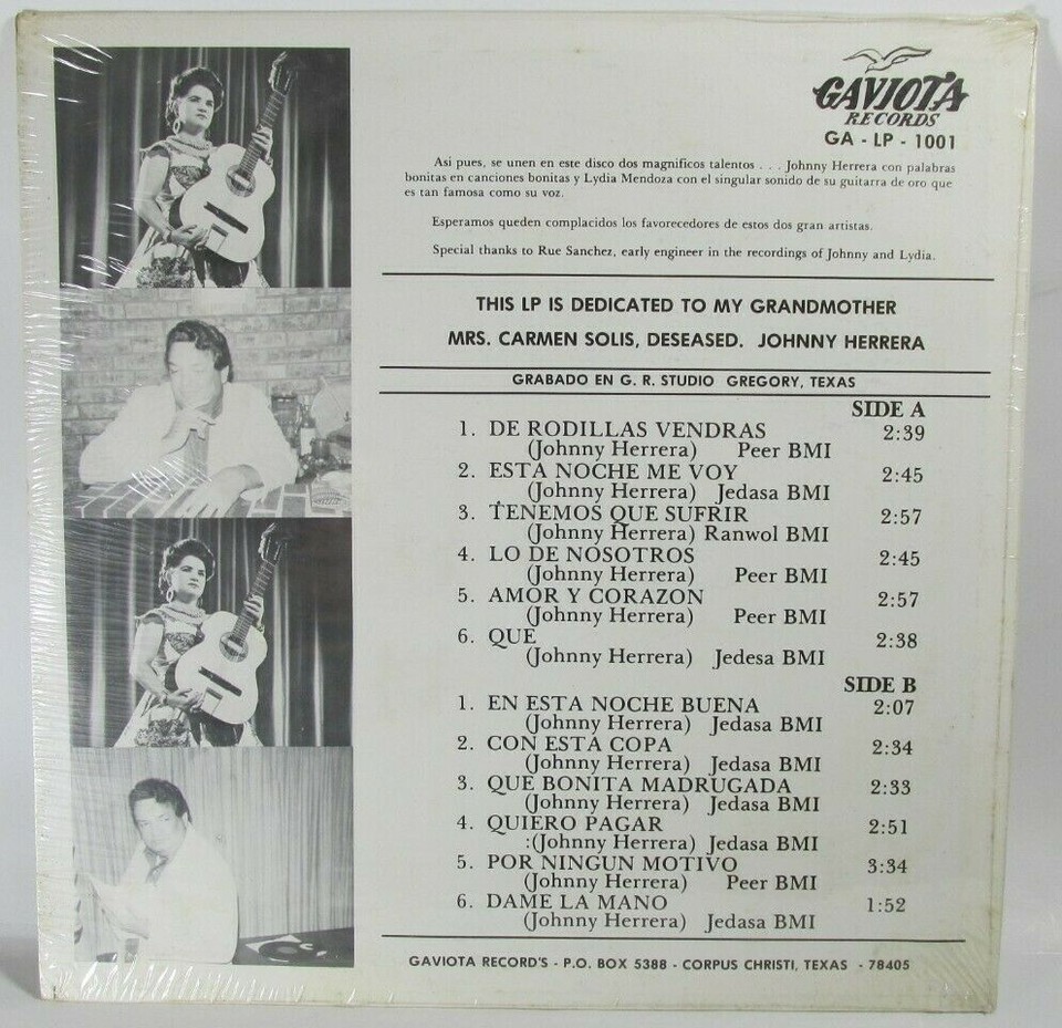 Lydia Mendoza - Lp - Interpreta a Johnny Herrera - Latin Chicano Tejano ...
