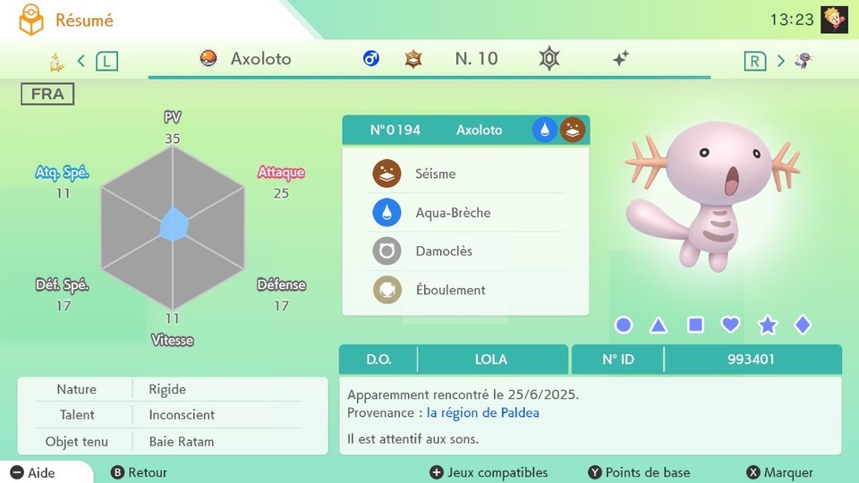 Pokemon Axoloto - Wooper + Objet SHINY 6 IV-31 Ecarlate-Violet | eBay