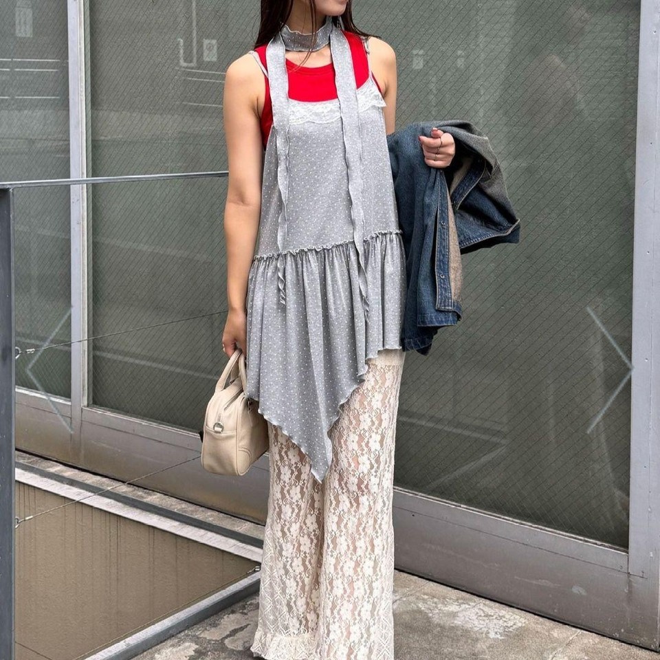 CIAOPANIC Lace Dot Pattern Sleeveless Tunic Dress Gray F Unused Japan ...