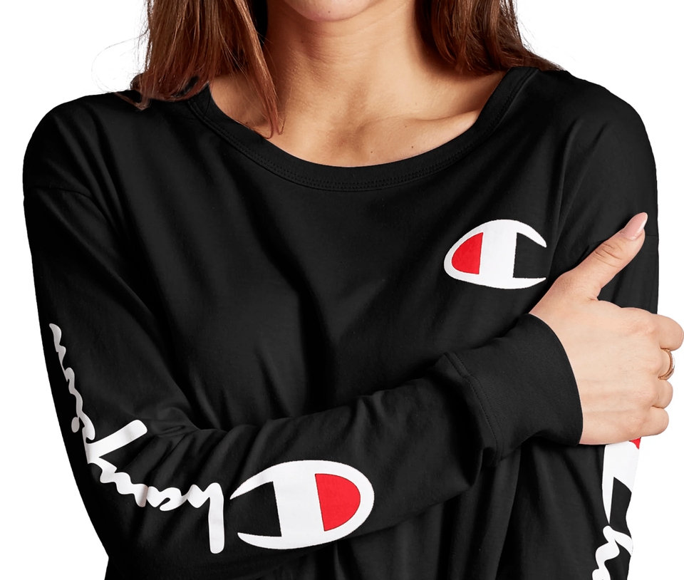 Champion Big C Logo Black Original Long-Sleeve Women's T-Shirt | eBay