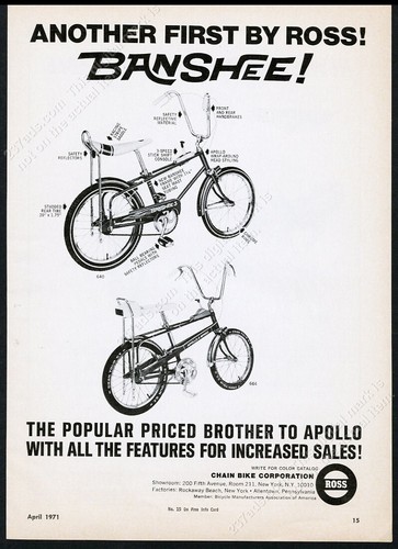 1971 Ross Banshee 3 & Apollo bike bicycle photo vintage print ad | eBay