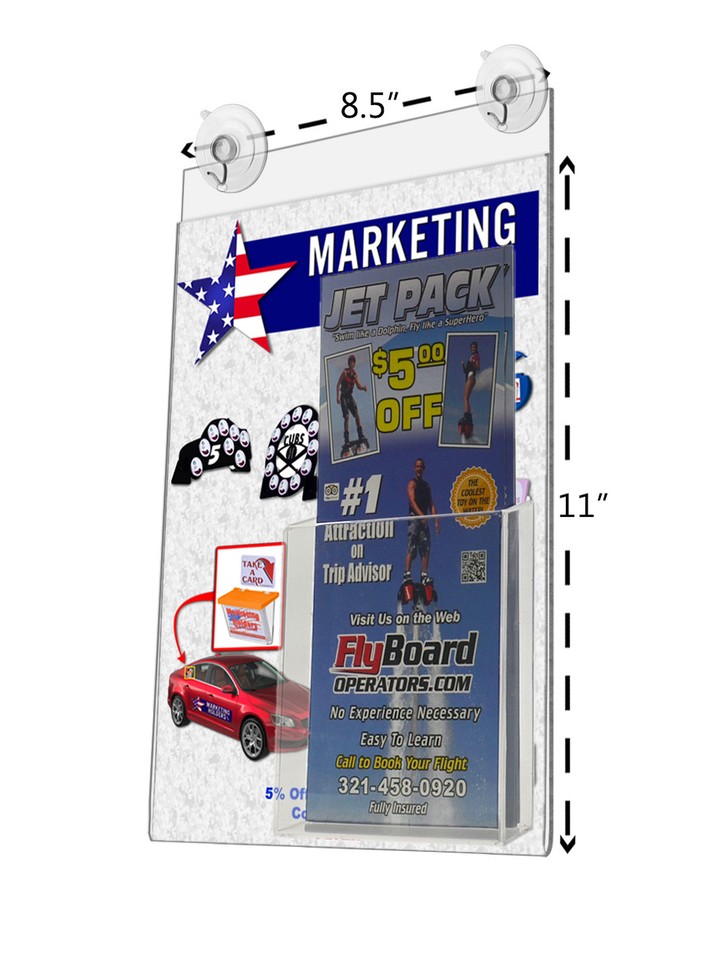 Window Sign Holder w/ Tri-Fold Pocket 8.5 x 11 Inch w/ 2 Suction Cups ...