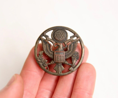 WW2 US Military Eagle Crest Screw back Hat Pin Badge 1.75" Vintage ...