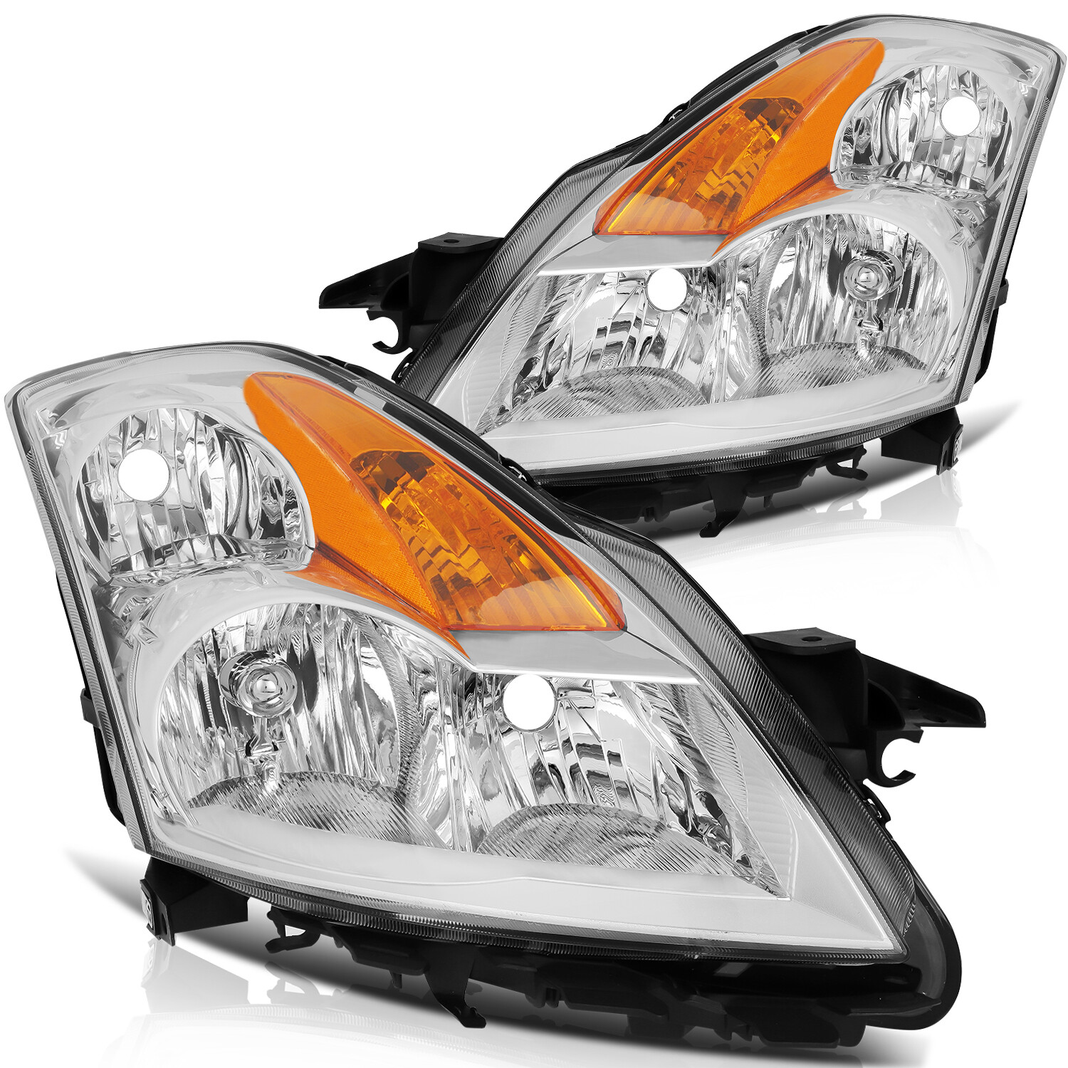Pair Headlights Assembly For 2007-2009 Nissan Altima Sedan 4-Dr Chrome ...