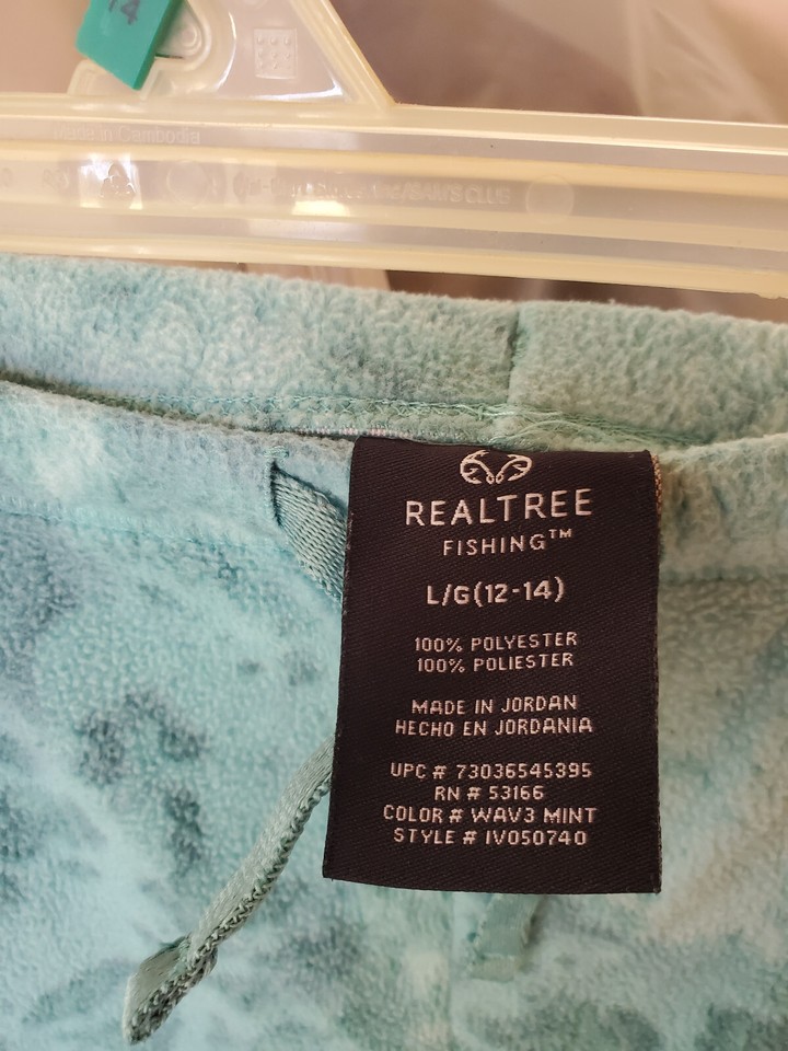 REALTREE Women's Size LARGE Micro Fleece Sleep Pajama Pants WAVE MINT ...