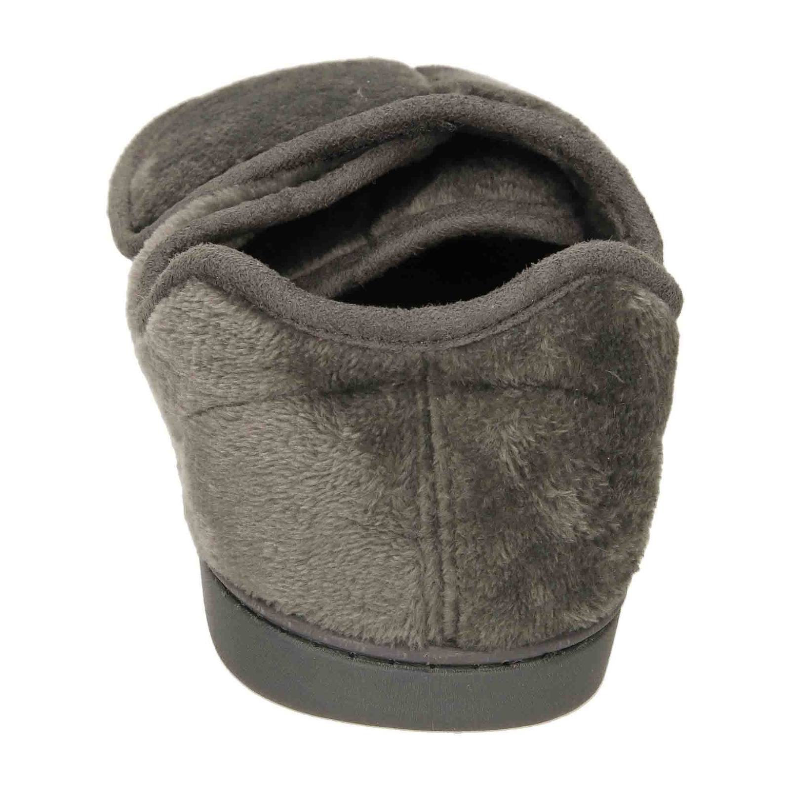 Mens Grey Lightweight Slippers House Shoes Rip Tape Soft Fleece Comfy ...