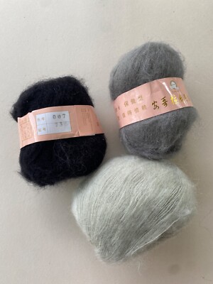 3 skeins Angora blend Black, Grey and Light Grey Yarn Angora Wool 50 ...