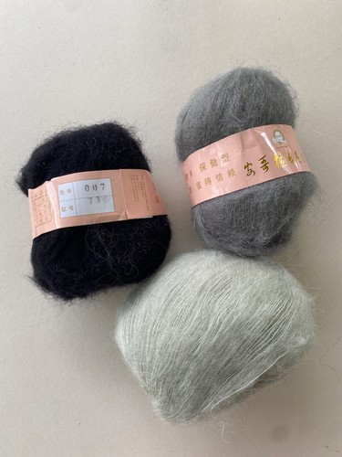 3 skeins Angora blend Black, Grey and Light Grey Yarn Angora Wool 50 ...