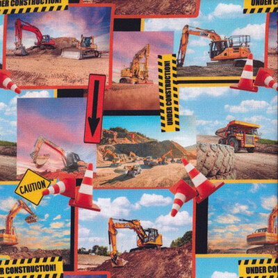 Heavy Mining Machinery in Rectangles Under Construction Quilting Fabric ...