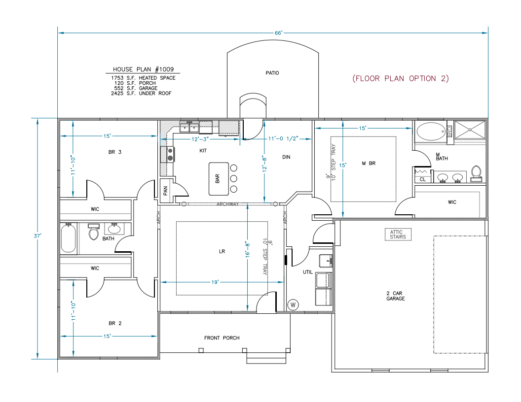 Ranch House Plans 1753 SF 3 Bed 2 Bath Open Floor Split BR (Blueprints ...