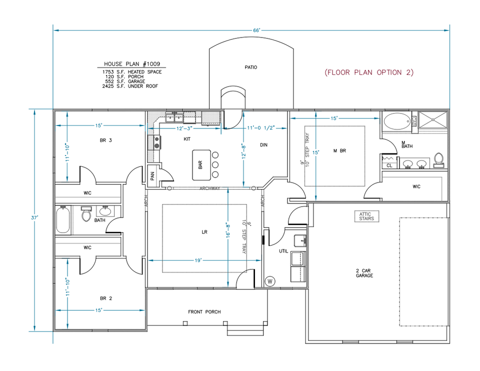 Ranch House Plans 1753 SF 3 Bed 2 Bath Open Floor Split BR (Blueprints ...