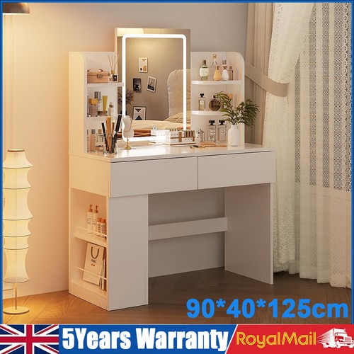 Dressing Table Makeup Desk Vanity Desk With 2 Drawers & LED Mirror & 4 ...