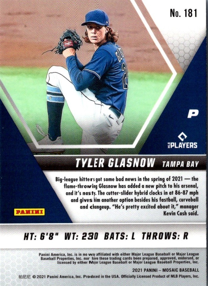2021 Panini Mosaic Tyler Glasnow #181 Tampa Bay Rays Baseball Card | eBay