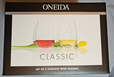 New 4 Oneida Classics Crystal Stemless Wine Drinking Glass . Tumbler | eBay