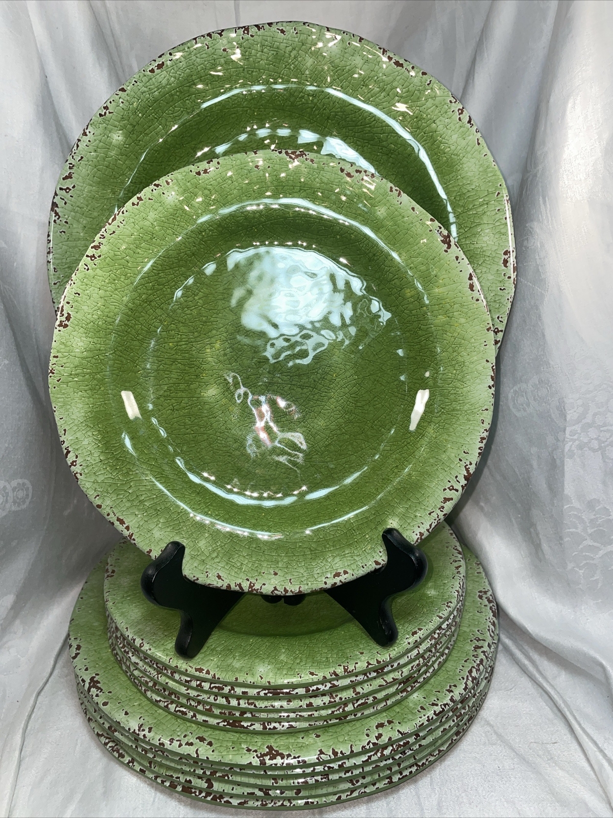 Pier 1 One Imports Melamine Carmelo Green Crackle Dinner (6) Luncheon ...