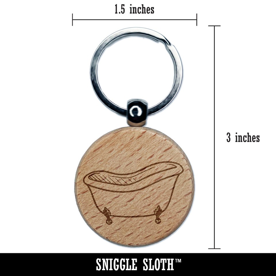 Cast Iron Bath Tub Engraved Wood Round Keychain Tag Charm | eBay