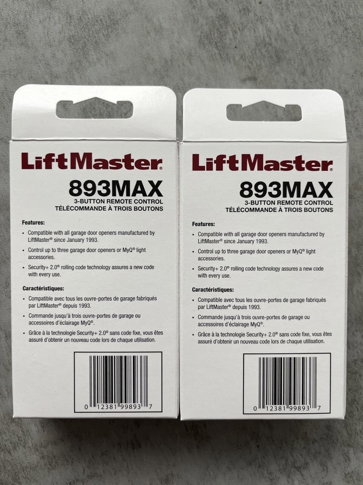 2 pack- Liftmaster 893MAX Universal 3 Button Remote Control Garage Door ...