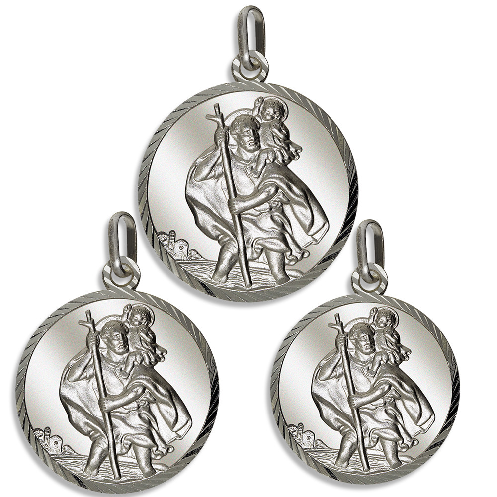 STERLING SILVER SAINT CHRISTOPHER PENDANT ENGRAVING OPTION OVAL ROUND ...