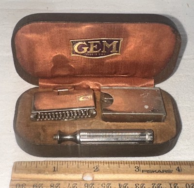 ANTIQUE GEM SAFETY RAZOR IN CASE BOX BLADE BARBER SHOP SHAVE SHAVING ...