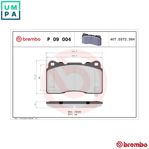 BRAKE PAD SET DISC BRAKE P 09 004 FOR CADILLAC TOYOTA TESLA MODEL/3/X ...