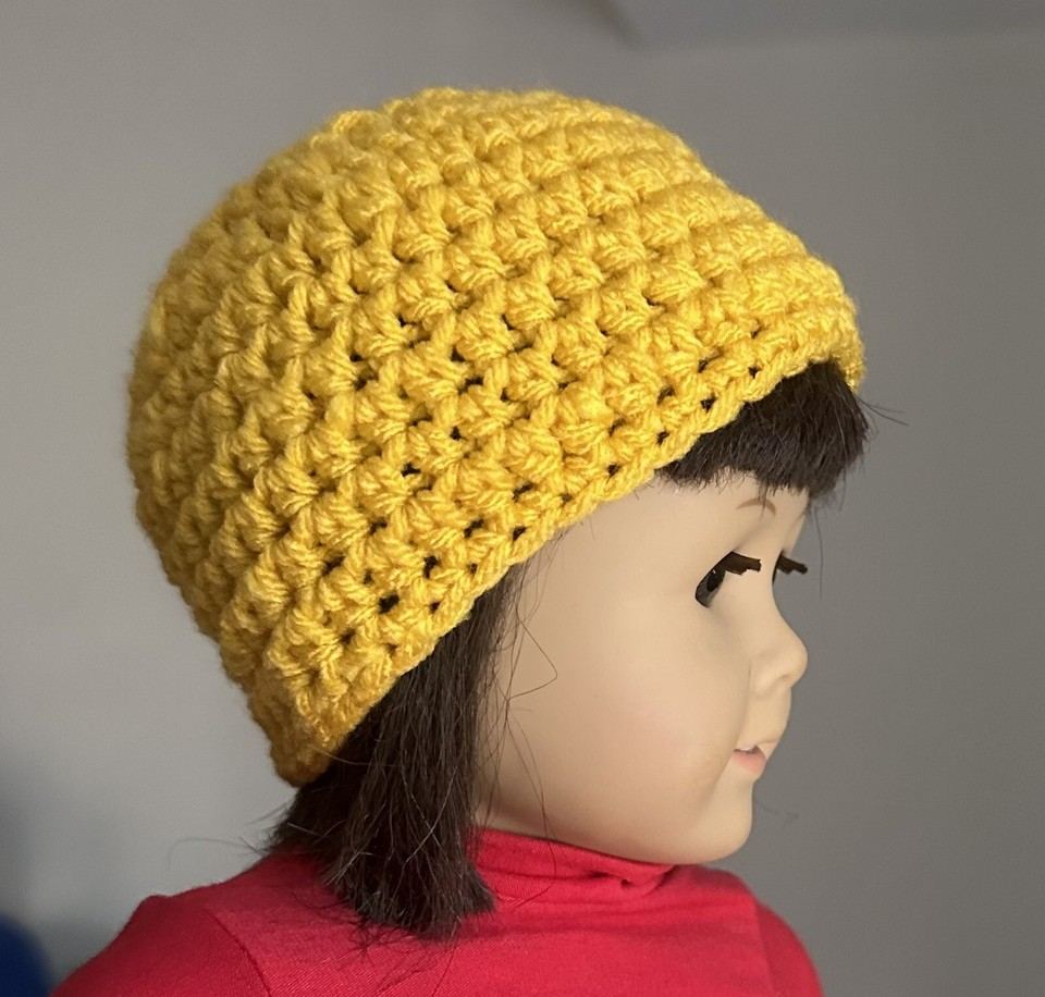 Handmade Crochet Beanie Fits 18" American Girl Doll Head, Yellow ...