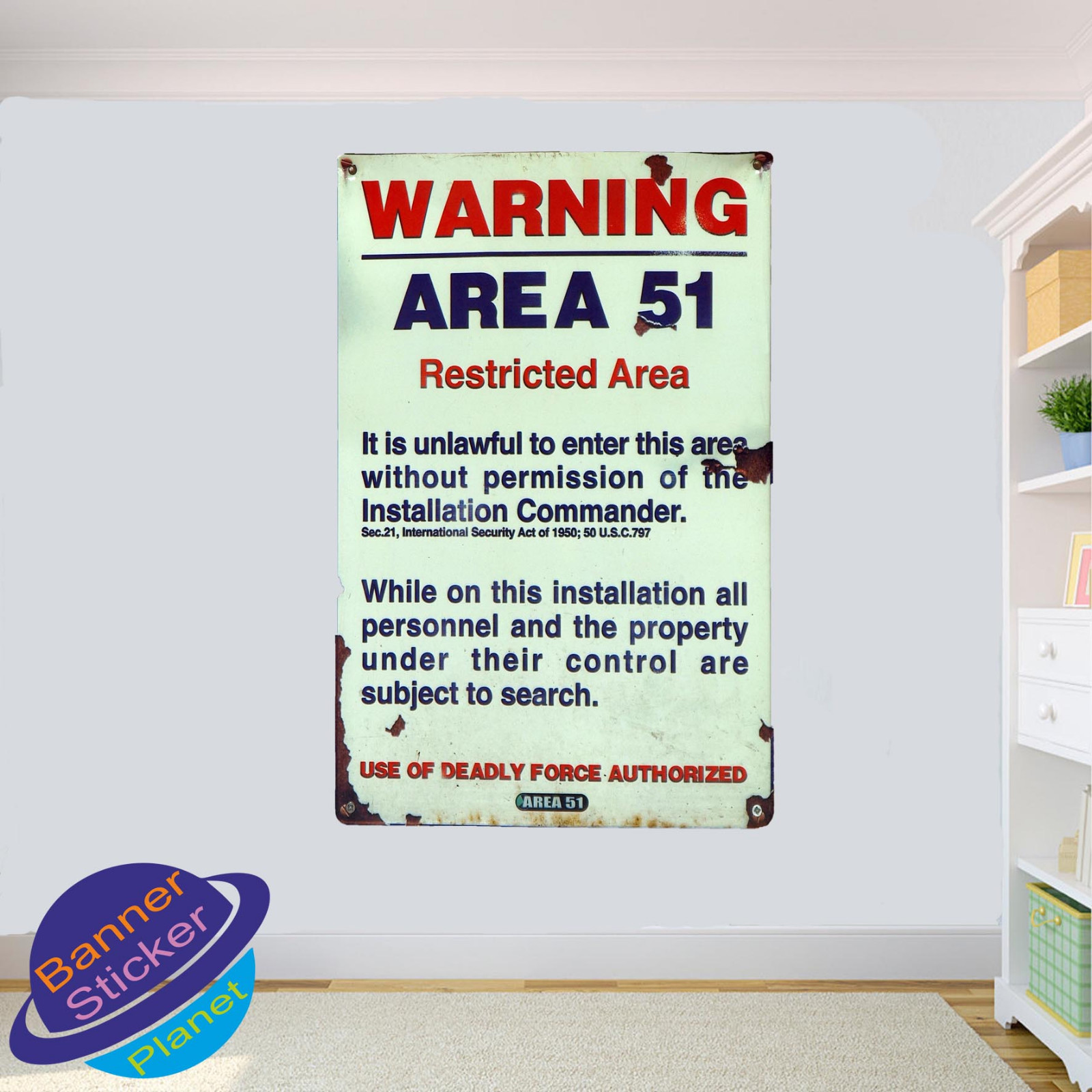 AREA 51 WARNING SIGNS PRIVACY WALL STICKERS 3D ART POSTER MURAL DECAL ...