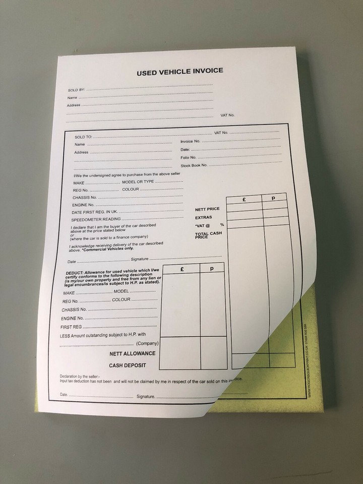 Personalised Used Vehicle Invoice pads A4 - Car Sales Pads | eBay UK