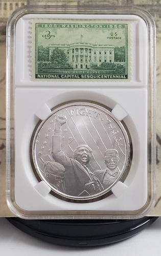 President Donald J. Trump - Silver Art Round with Vintage US Stamps ...