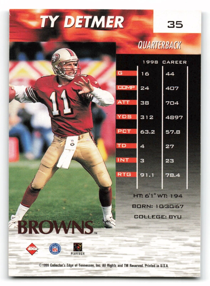 1999 Collector's Edge Fury - Gold Ingot #35 TY DETMER Cleveland Browns ...