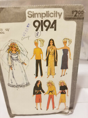 1979 Simplicity 9194 - VTG DOLL CLOTHES PATTERN FOR 11.5" BARBIE | eBay