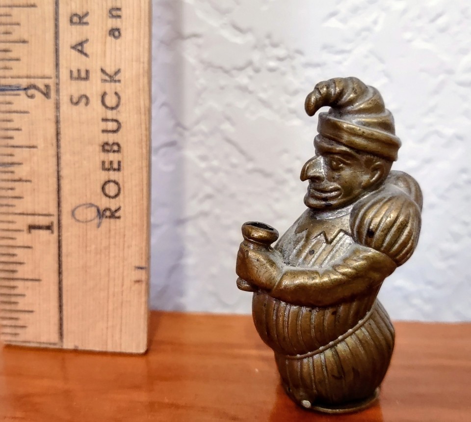 ANTIQUE BRASS CASE MATCH BOX Headed to Bed Metal Court Jester Safe | eBay