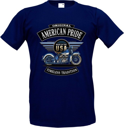 T Shirt IN Navy Blue With Biker Chopper- & Old School Motif Model Blue ...