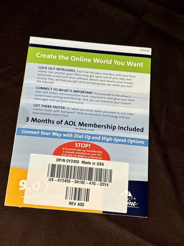 Vintage AOL 9.0 Optimized Disc CD Disk America Online Collectible ...