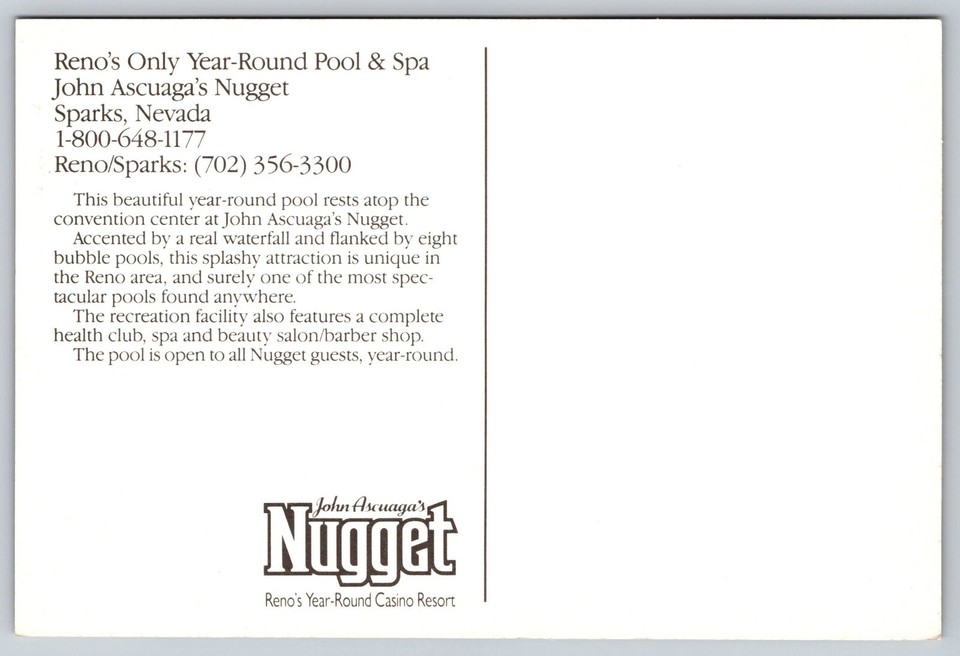 POSTCARD John Ascuaga's Nugget Reno's Year-Round Casino Resort Pool ...