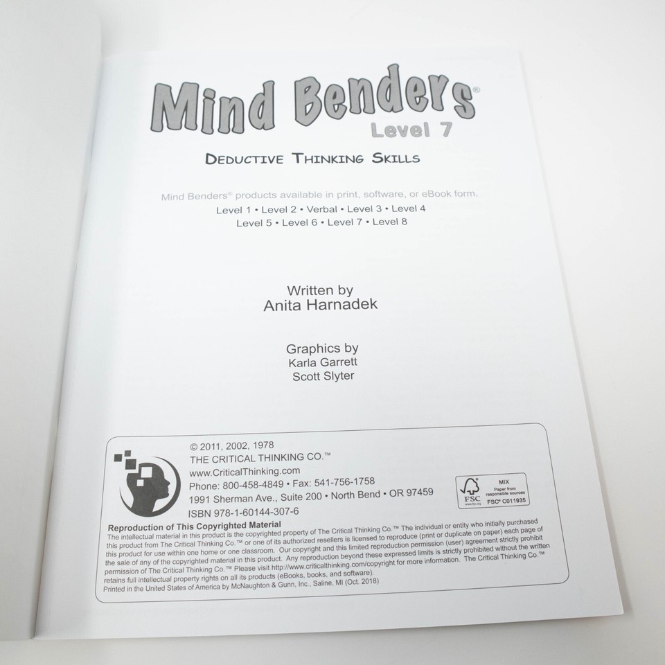 Mind Benders Level 7 Workbook, Deductive Thinking Skills Puzzles ...