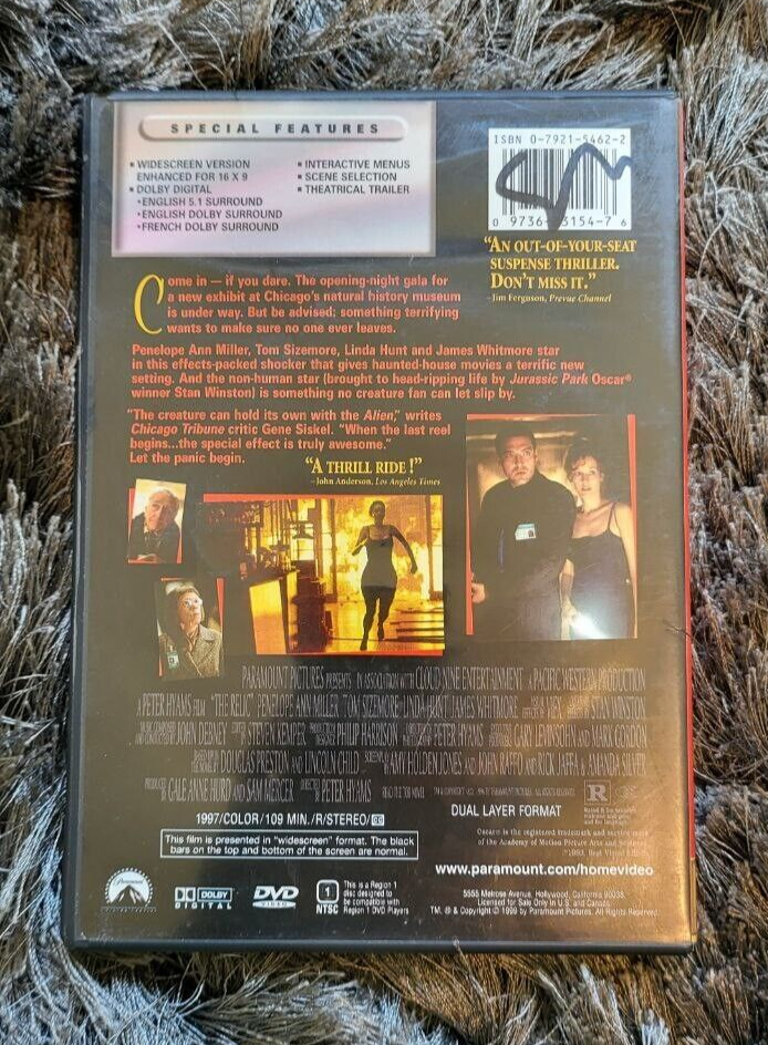 The Relic DVD 1997 Widescreen Region 1 Tom Sizemore Penelope Ann Miller ...