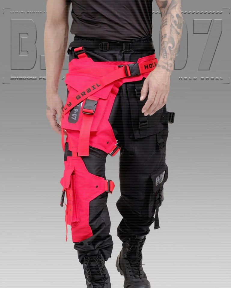 Men's Black Red Streetwear Techwear Heavy Cargo Trouser Pants HG B.L.P ...